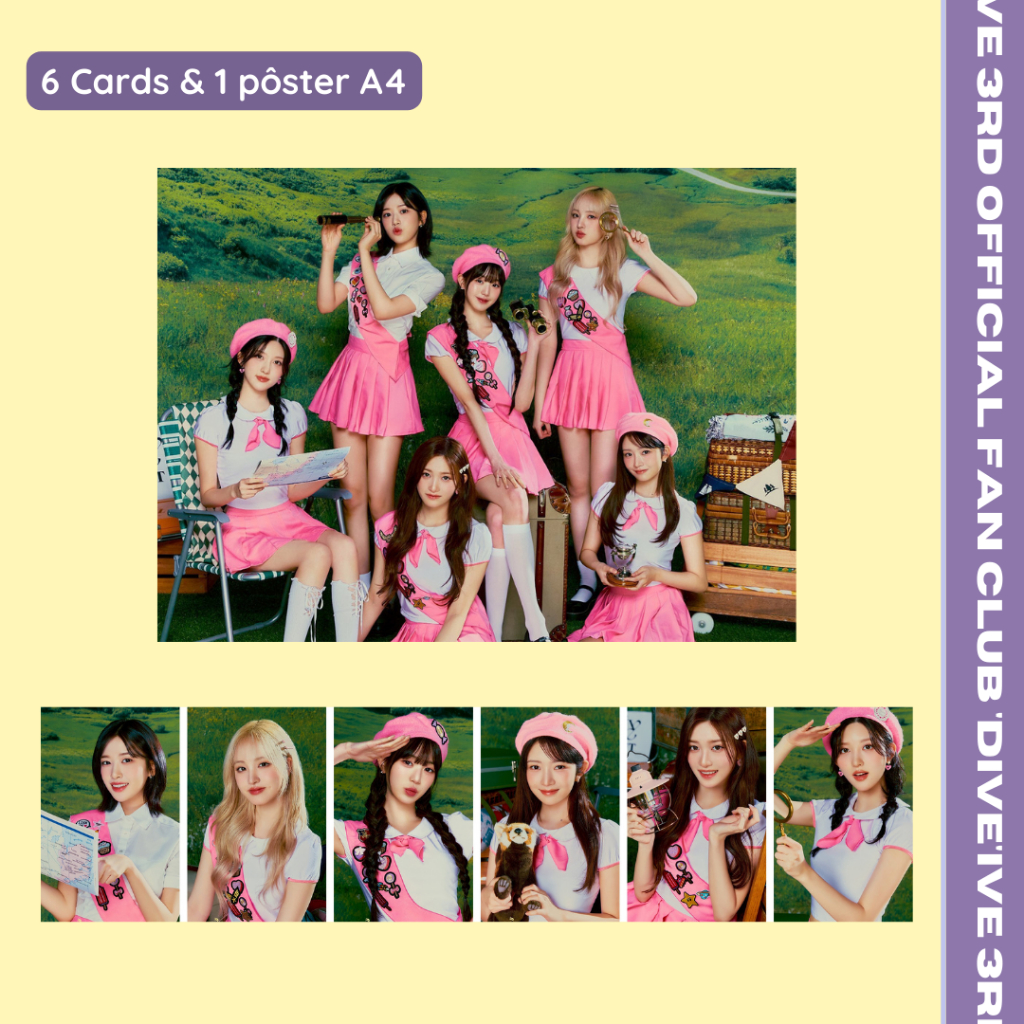Kit IVE 3rd OFFICIAL FAN CLUB 'DIVE' 6 cards & 1 Pôster A4 | Shopee Brasil