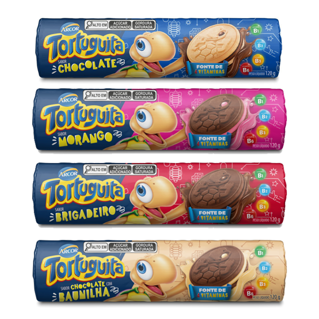 Biscoito Recheado Tortuguita 120g Chocolate, Morango, Brigadeiro e ...