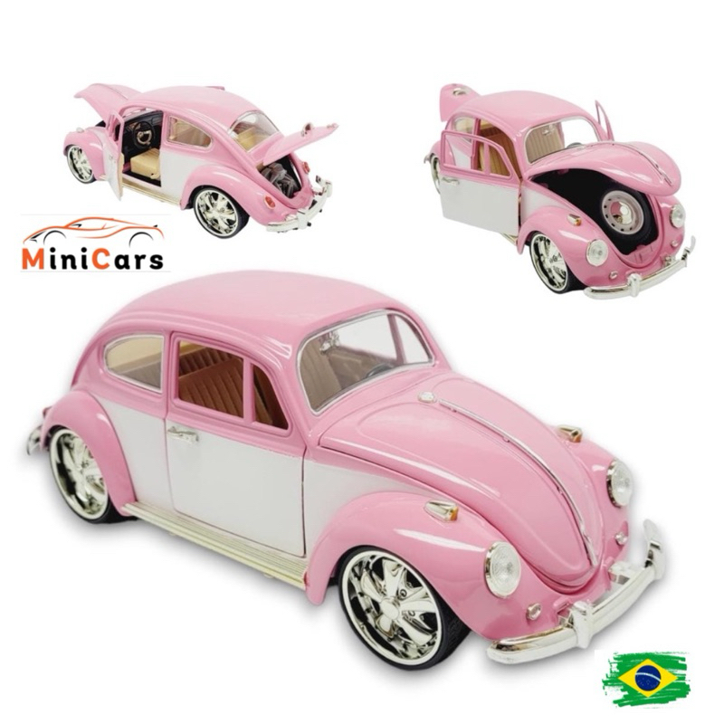 Miniatura Fusca 1969 Rosa Escala 1/18 Com 22cm Carrinho Coleção ...