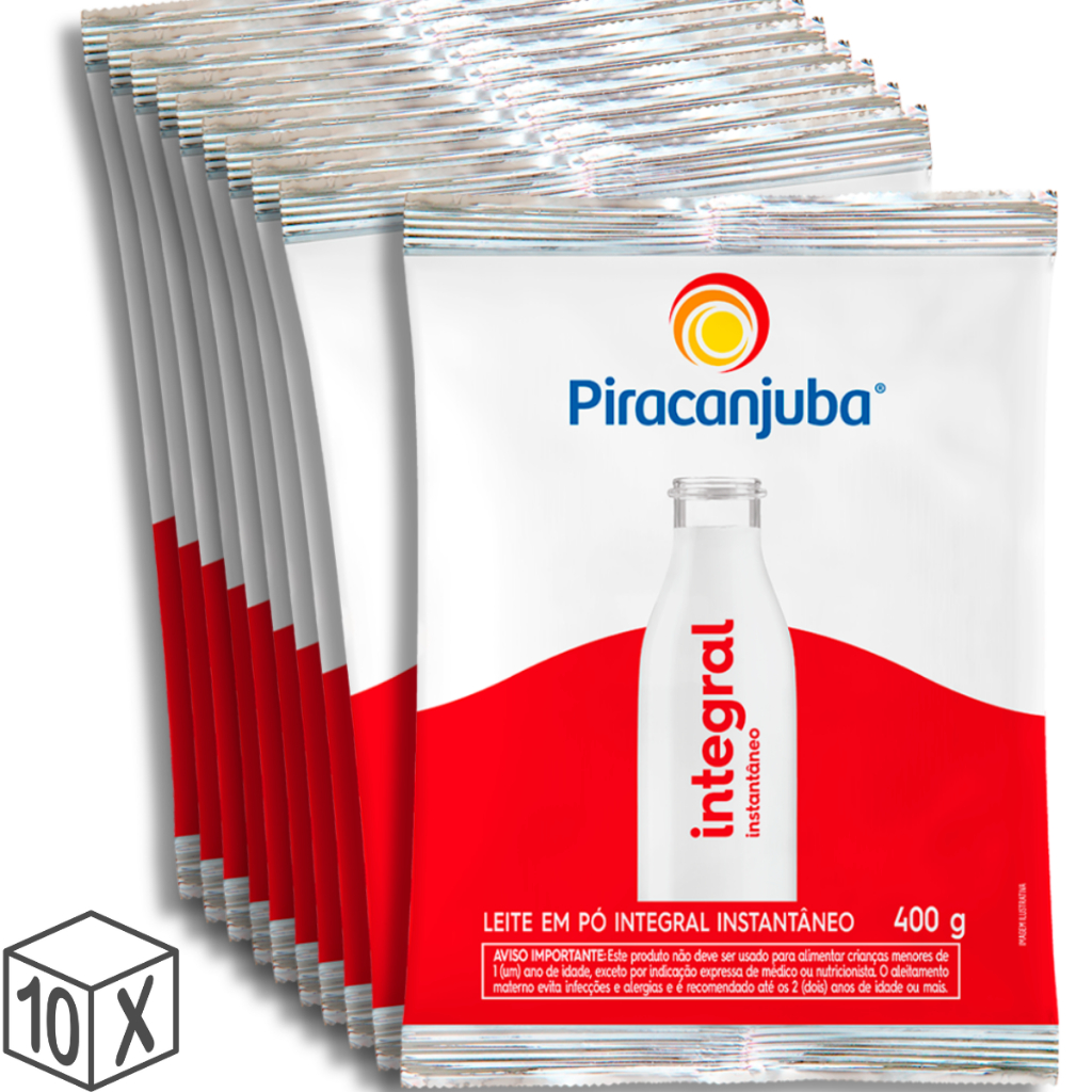 Pack 10 unidades Leite em Pó Integral Instantâneo Piracanjuba 400g ...
