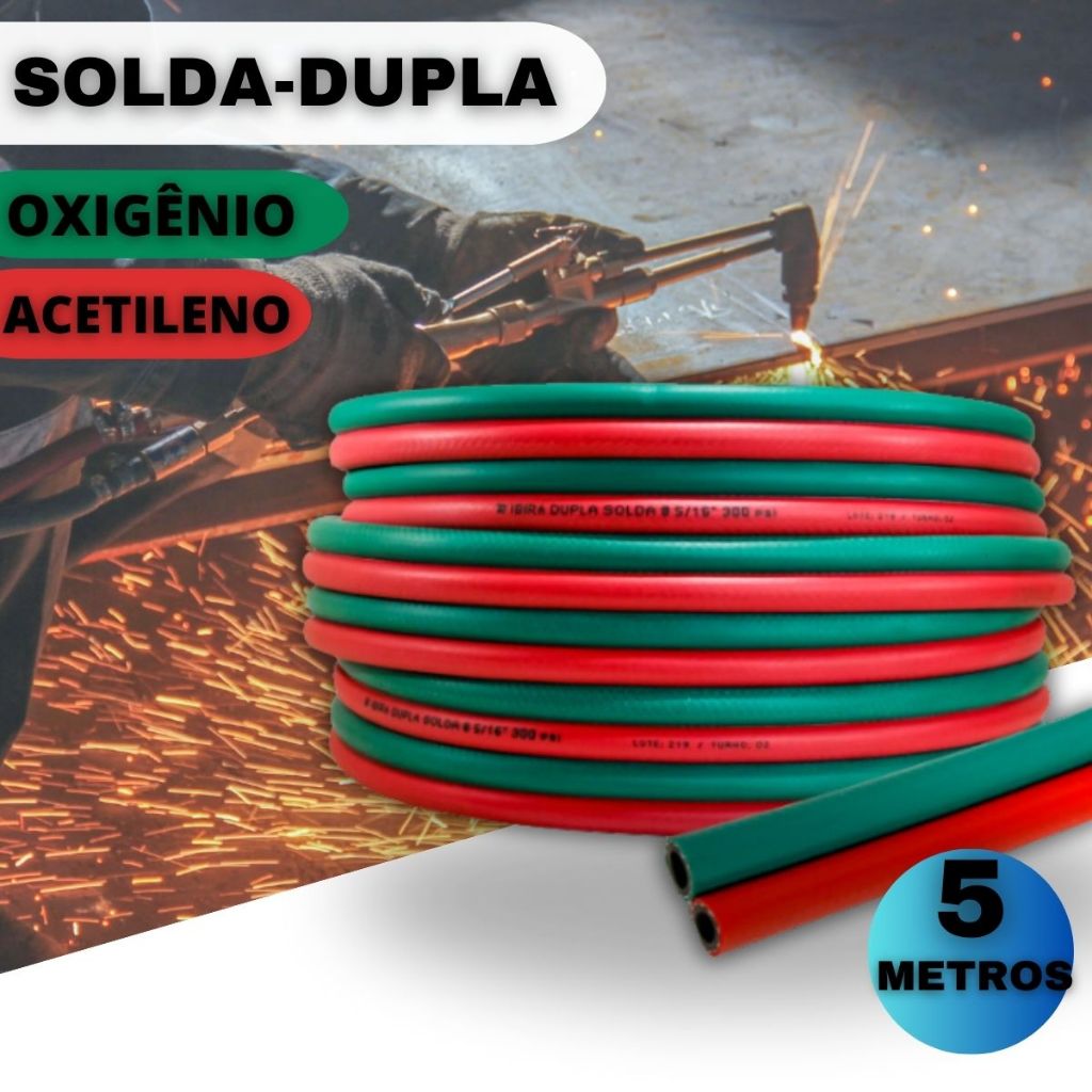 MANGUEIRA DE SOLDA DUPLA OXIGENIO/ACETILENO VERDE/VERM 300 PSI 5/16 5 ...