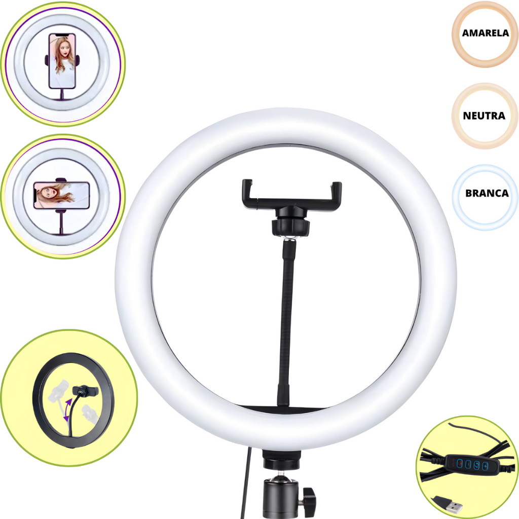 Ring Light De Mesa 6 Polegadas 16cm com Tripé - 3 Tons Led Mesas ...
