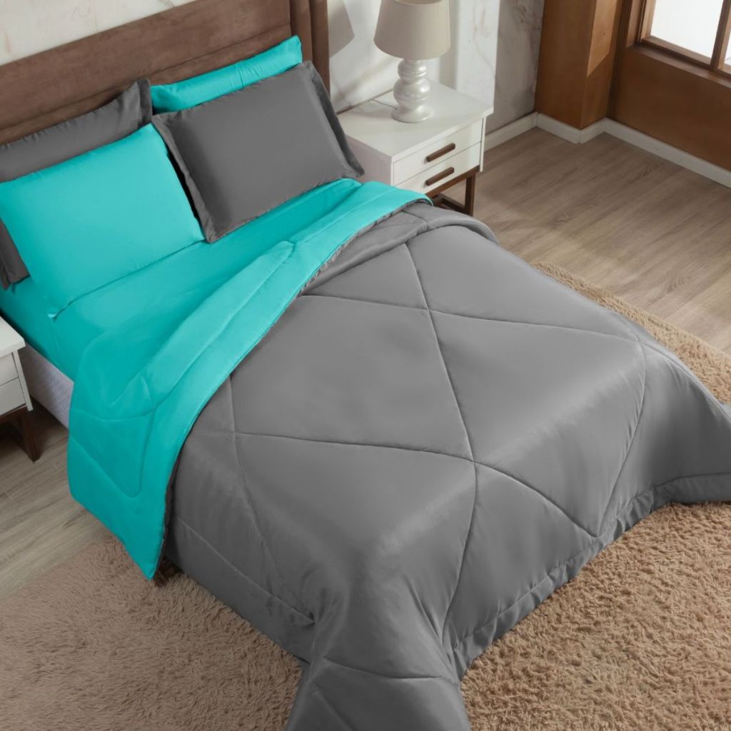 Kit de Edredom Mateado Dupla Face Toque Macio e Suave Com Fronhas ...