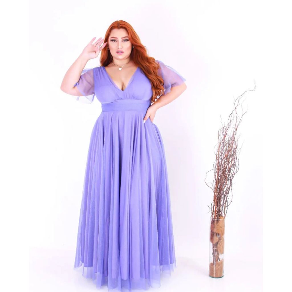 Vestido de Festa Nancy Plus Madrinhas com brilho longo | Shopee Brasil