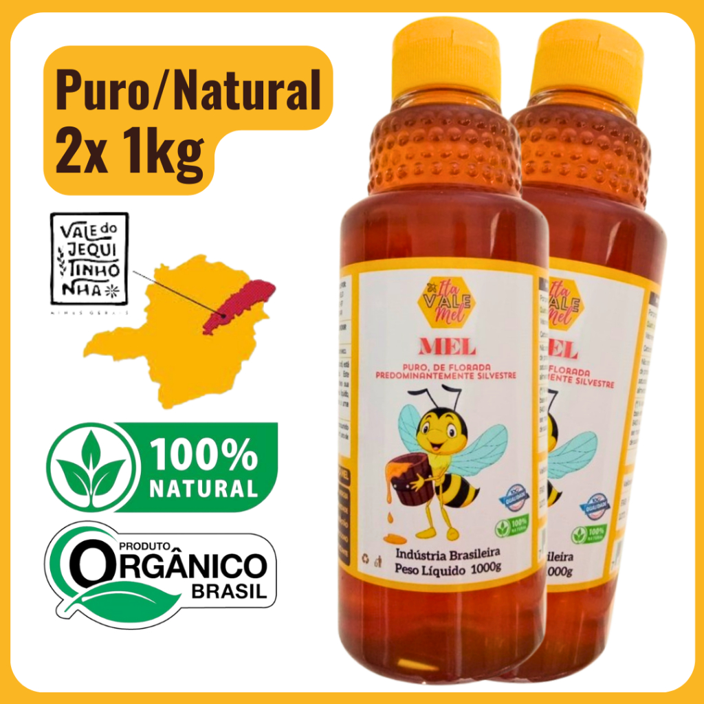 Kit 2kg Mel de Abelha Puro 100% Natural Orgânico Silvestre - Vale do ...