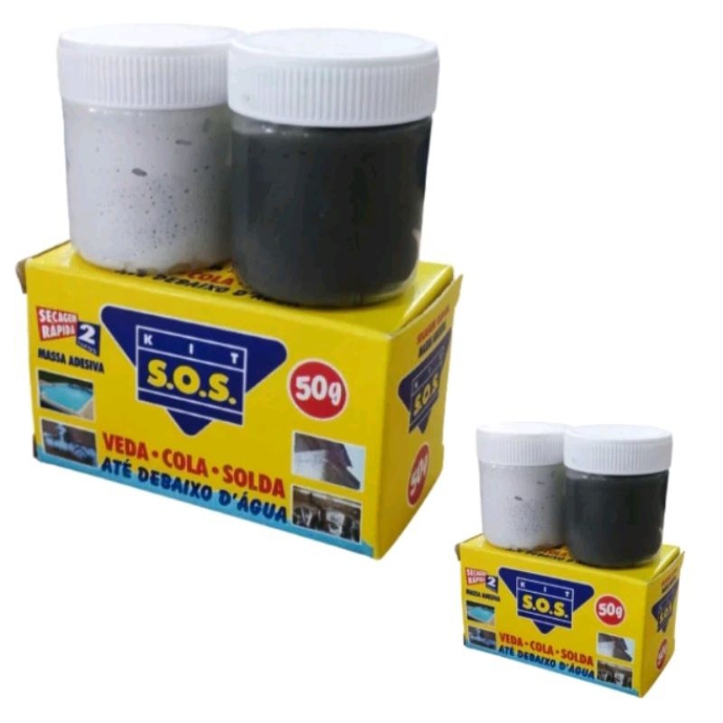 Cola SOS Massa Adesiva Epoxi Cinza 50g Vedatudo até Debaixo Dágua 1 Unidade Original | Shopee Brasil