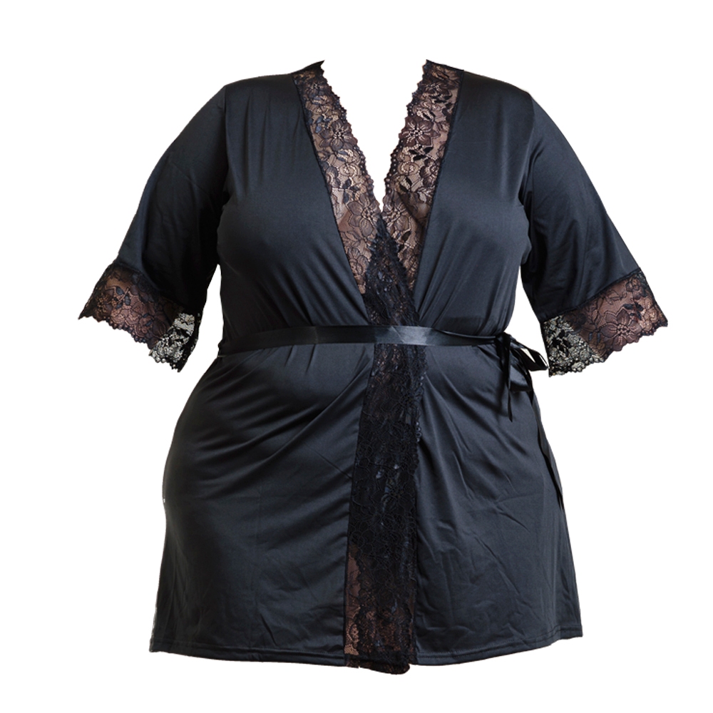 Robe Roupão Plus Size Microfibra e Renda Moda Feminina Com Fita Noite ...