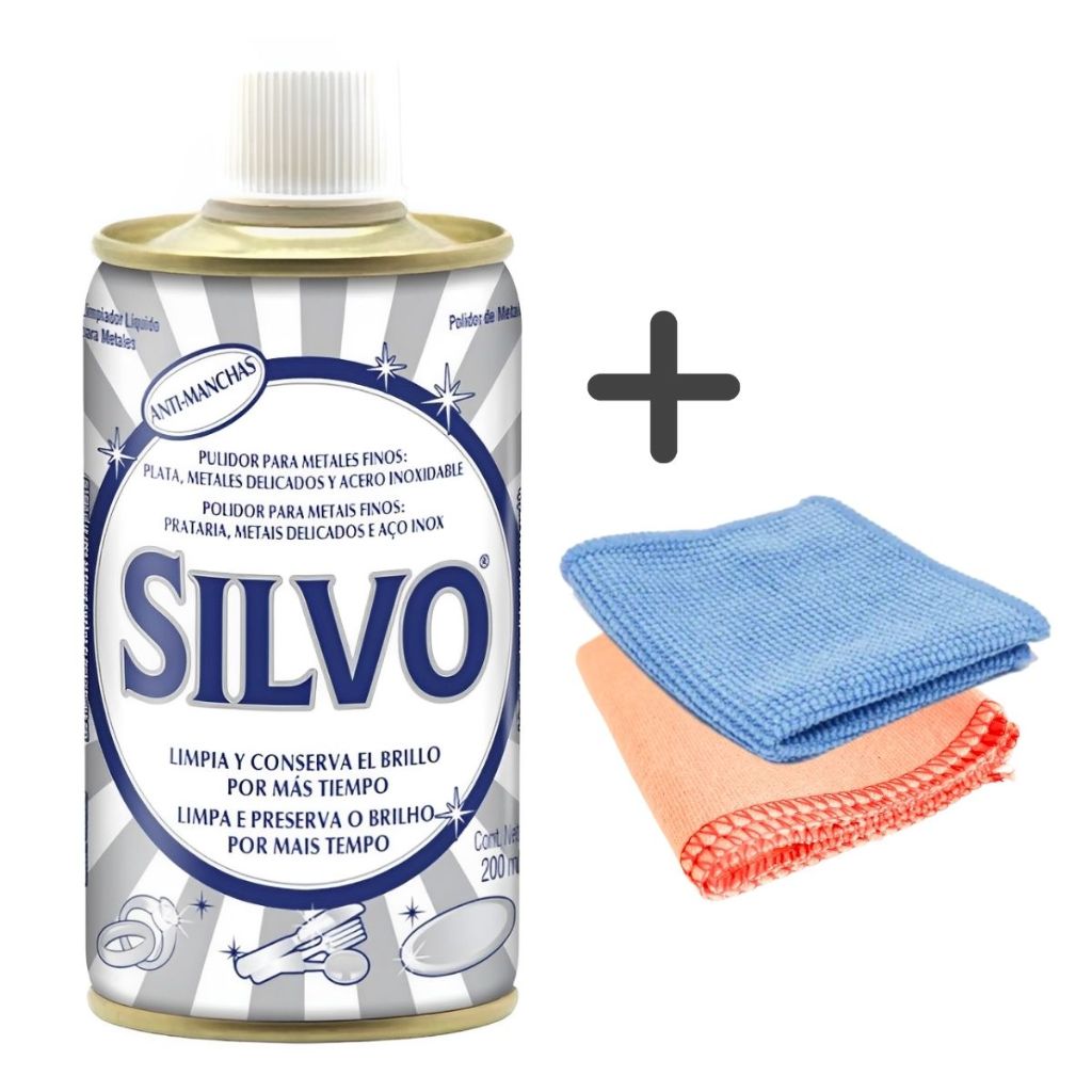 Silvo polidor + 1 pano de microfibra para polir + 1 pano flanela para ...