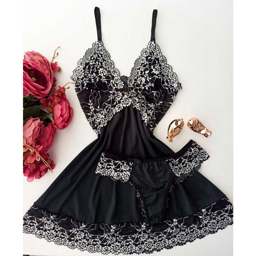 Camisola Sexy De Luxo Feminina Com Detalhe Em Renda Sensual Com