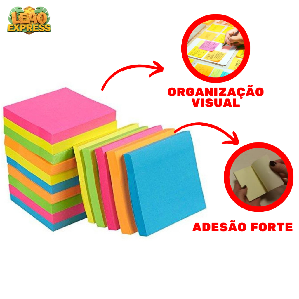 Kit Bloco de Notas Adesivo Post it Colorido 76x76mm | Shopee Brasil
