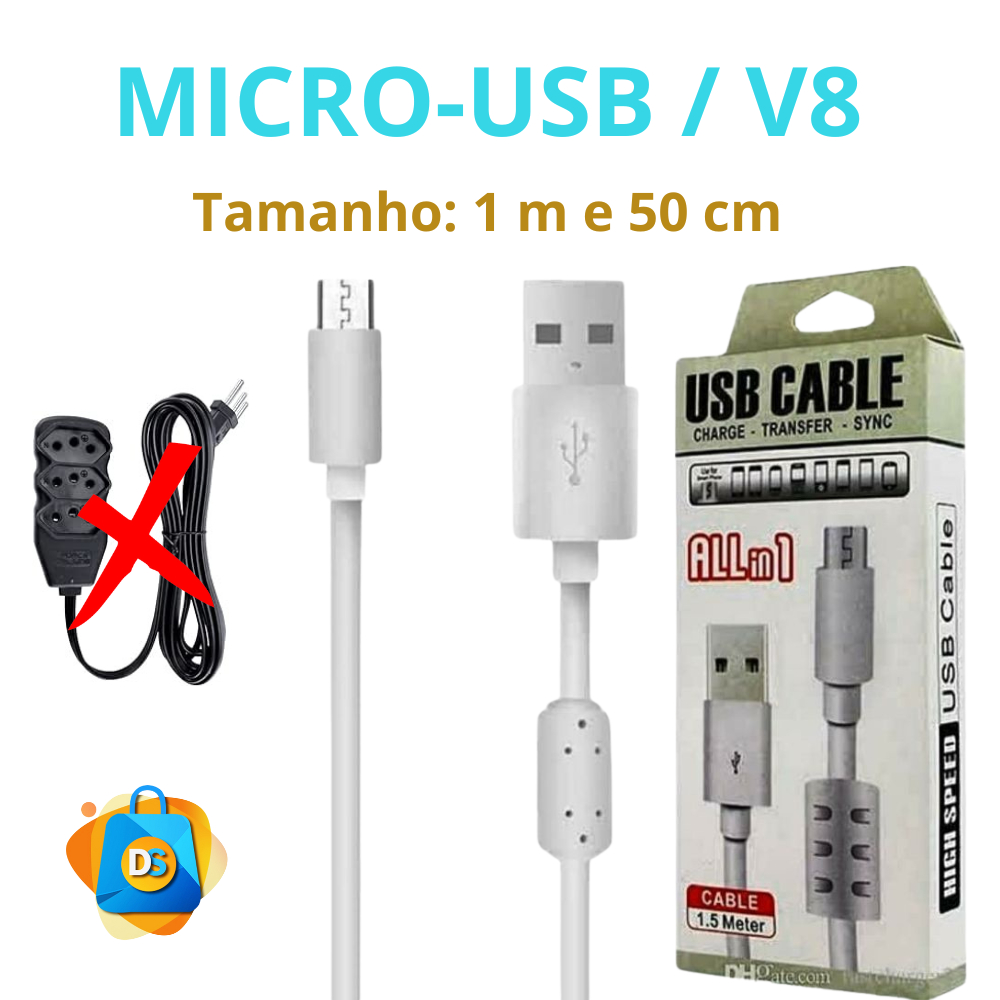 Cabo Carregador Micro USB V8 1,5 metros para Android Carga Rápida ...