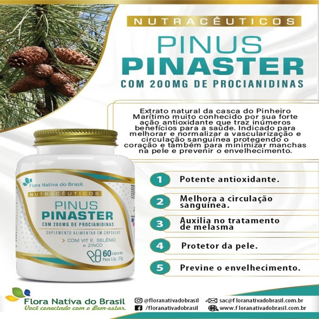 2x Pinus Pinaster Melasma Vitamina E Selênio Zinco 60 Cápsulas - Flora ...