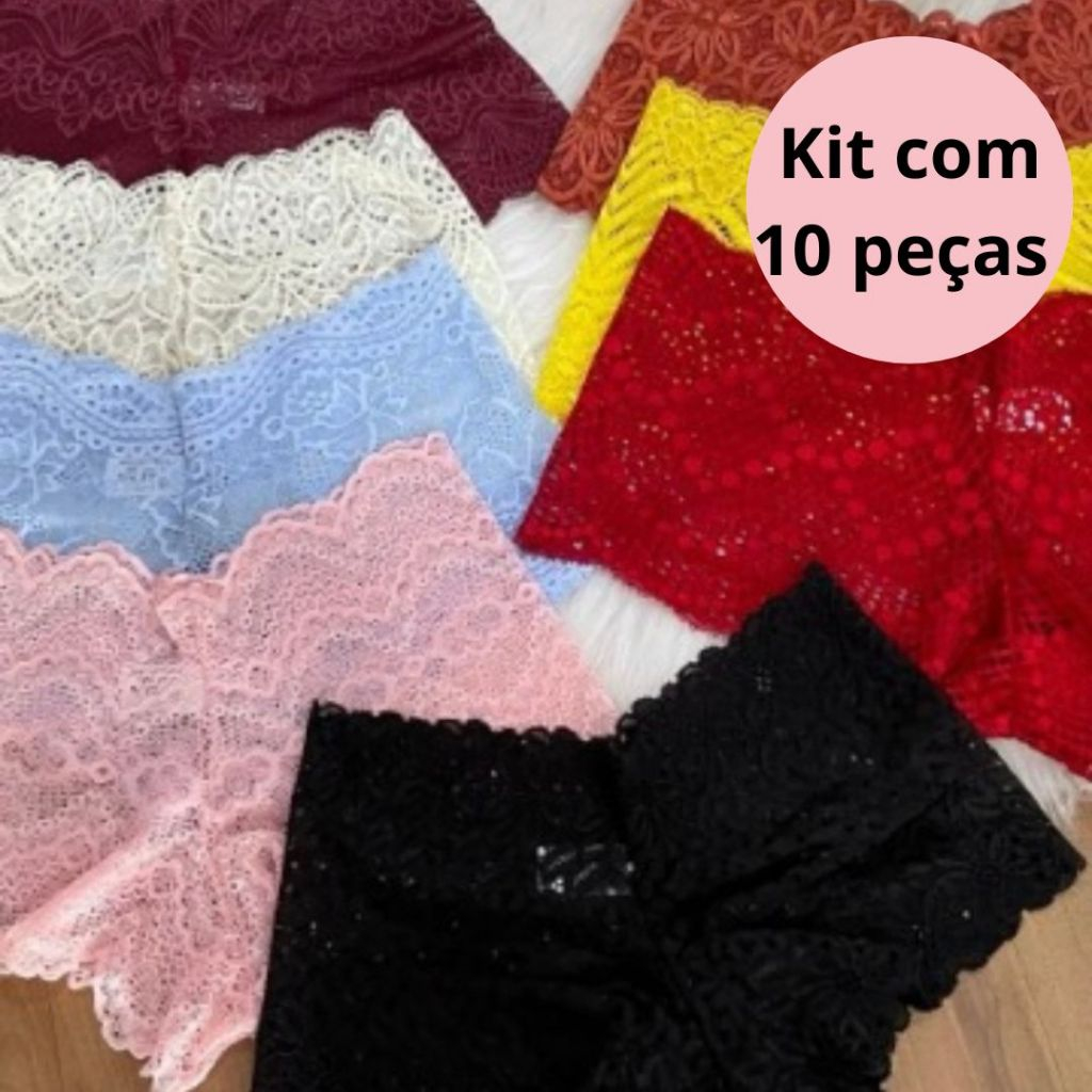 Kit com 10 calcinha Calesson Shortinho de Renda | Shopee Brasil