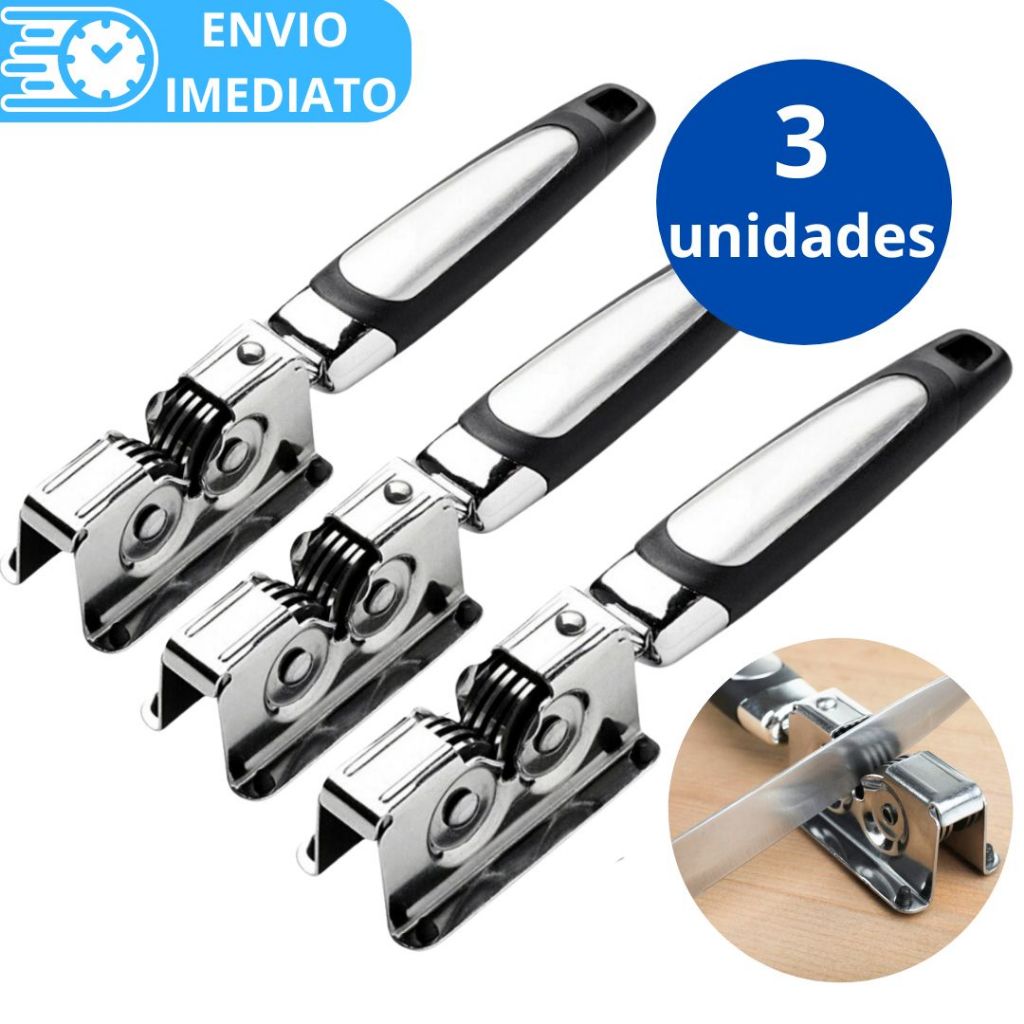 KIT 3 Afiador Amolador de Facas de Aço Inox Profissional para Casa ...