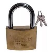 Cadeado Grande Forte Robusto 75mm Antifurto C/ 3 Chaves Cor Dourado ...