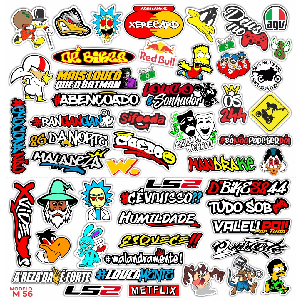 Cartela 56 adesivos - para Bike Carro Moto Capacete | Shopee Brasil