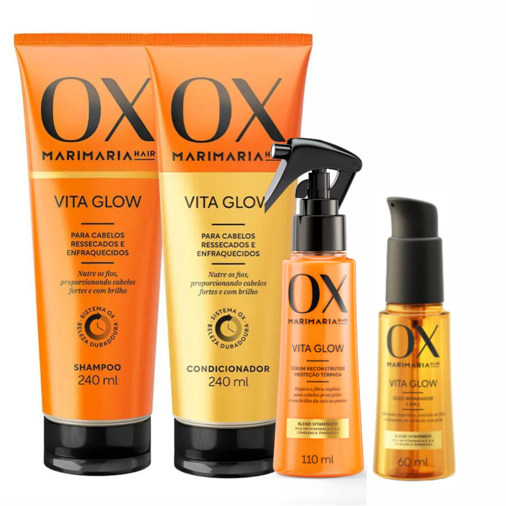 Kit Ox Mari Maria Hair Vita Glow Nutrição E Brilho 4 Itens | Shopee Brasil