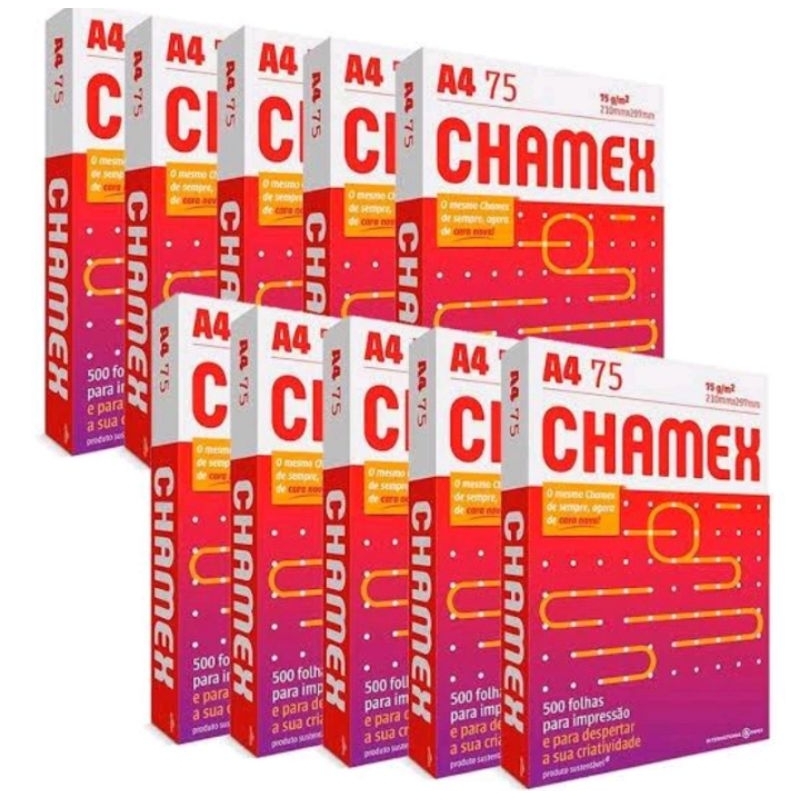 Papel A4 Chamex 10 resmas 5.000 folhas 75g Folha Branca | Shopee Brasil