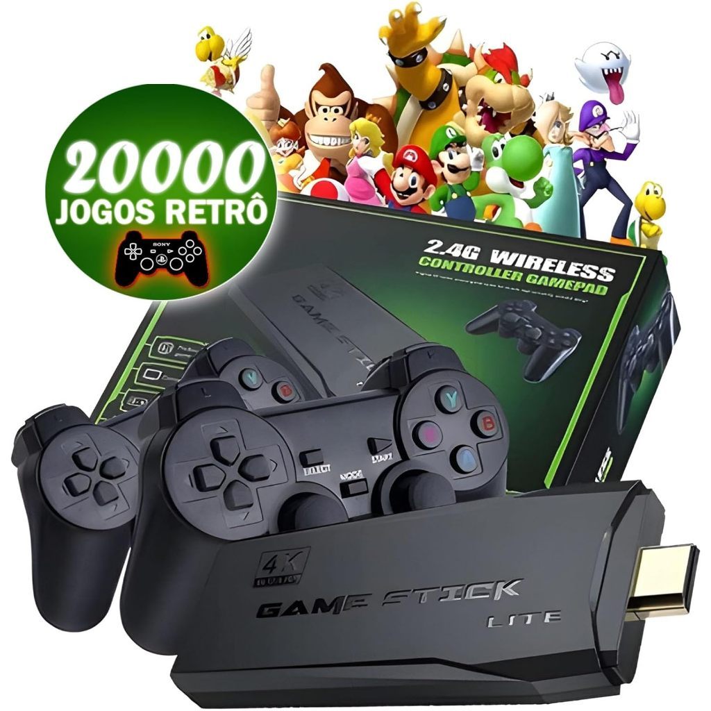 GAME STICK 4K ORIGINAL VERSÃO ATUALIZADA 11 MIL JOGOS com 2 controles ...