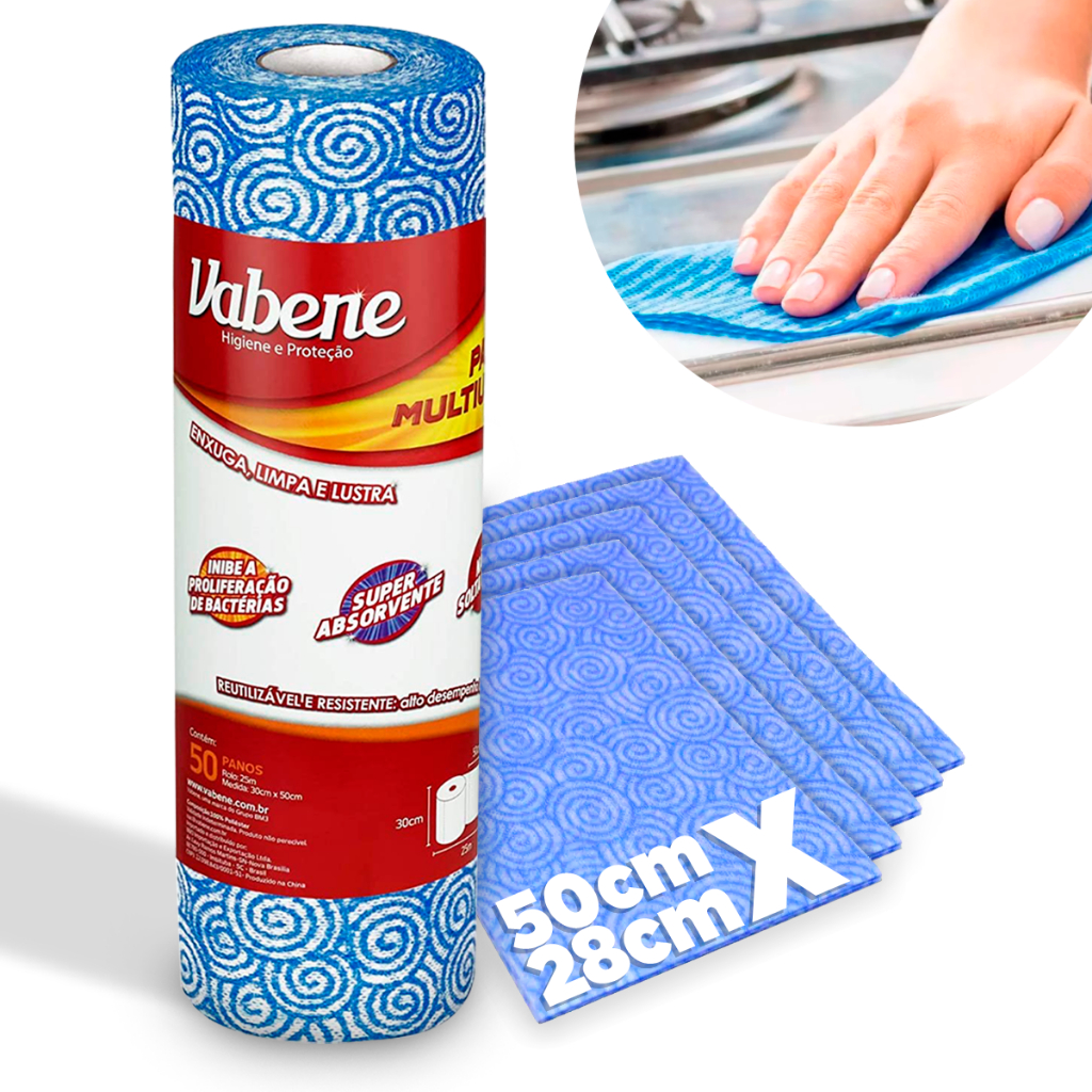 Pano De Limpeza Multiuso Vabene Rolo 28x50 Rolo Com 50 Unidades Perfex ...