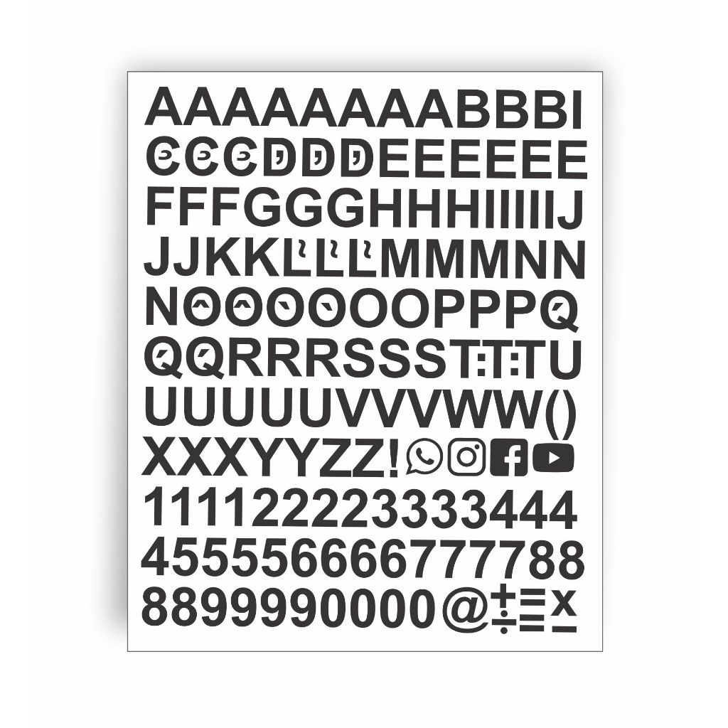 Cartela adesivos de Letras e Números 4 Cm de Altura Arial Bold | Shopee ...