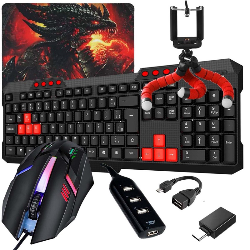 Mobilador Kit Gamer Completo Teclado E Mouse Hub OTG Celular Promoção ...