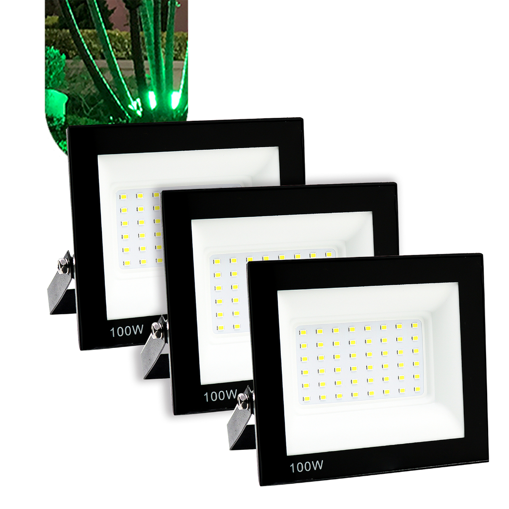 Kit 3 Refletor Led 100w Holofote Bivolt Prova Dágua Verde | Shopee Brasil