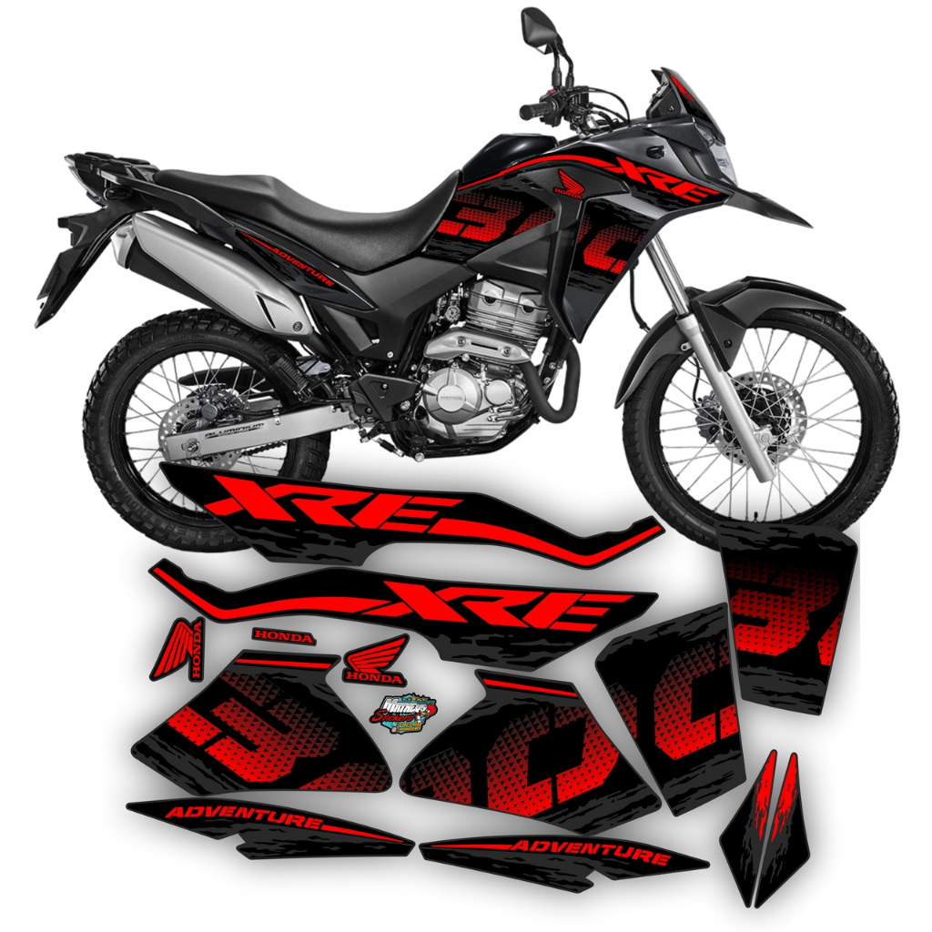 Kit Jogo Faixas Adesivos Emblemas XRE 300 2020 Preta Adventure Original ...