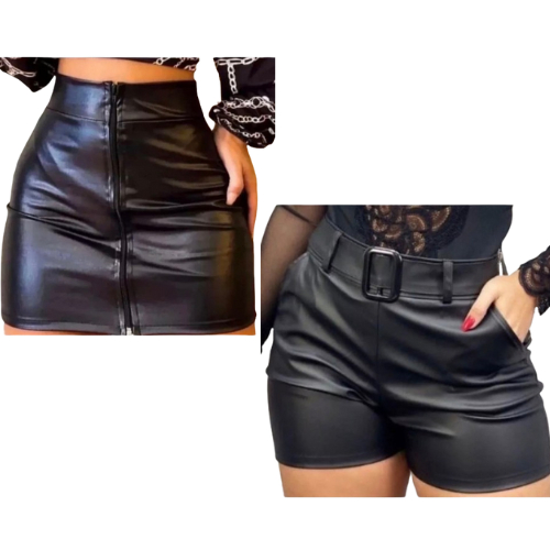KIT SAIA E SHORT COURO FAKE CIRRE P AO G3 PLUSSIZE | Shopee Brasil