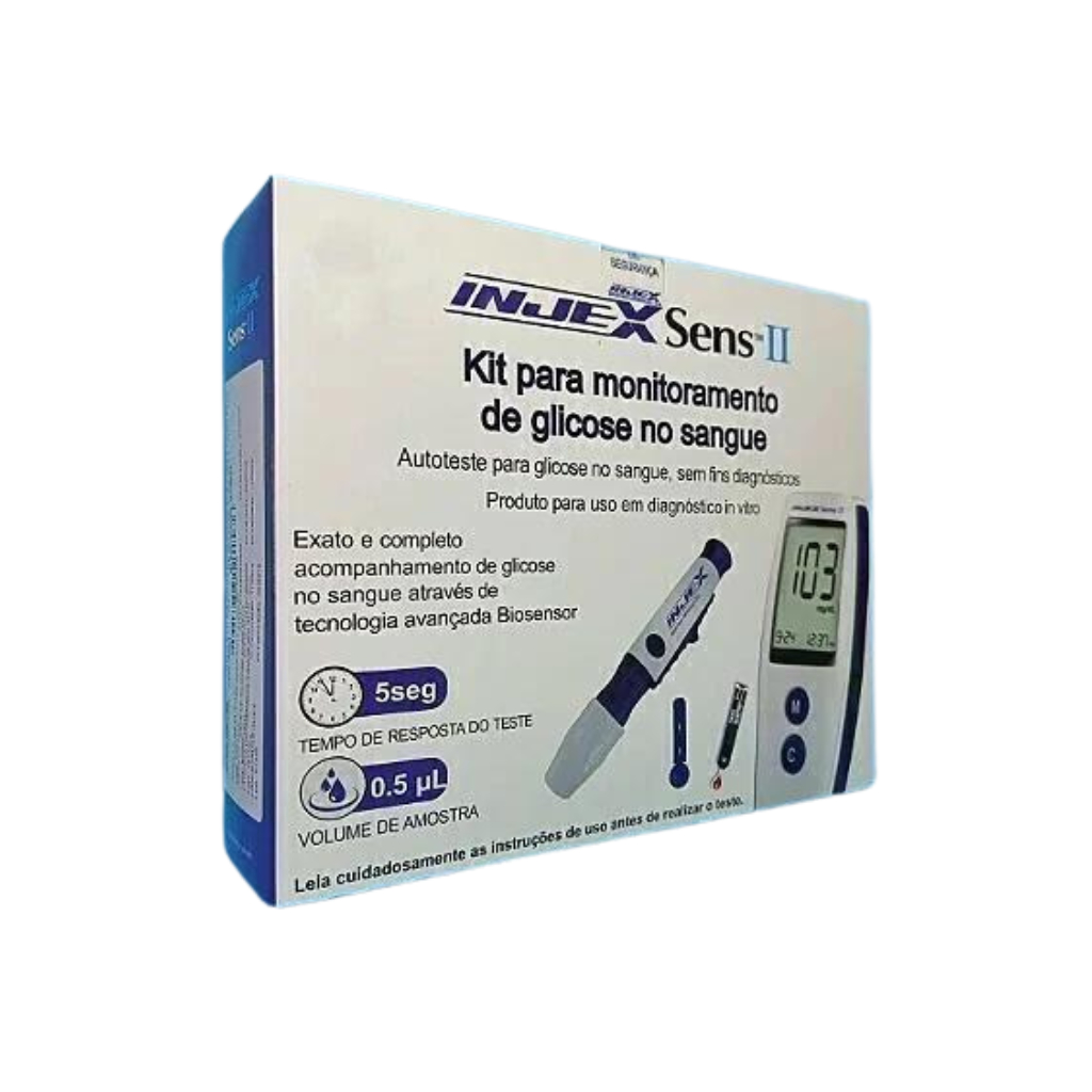 Kit Completo Medidor de Glicose Injex Sens II 50 tiras 50 lancetas ...