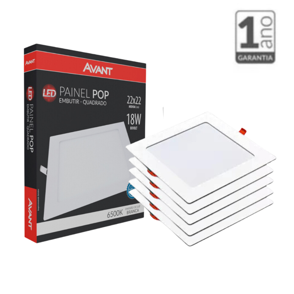 Kit 5 Painel Plafon Luminária Led 18w Embutir Quadrado Branco Frio 6500k 110/220v | Shopee Brasil