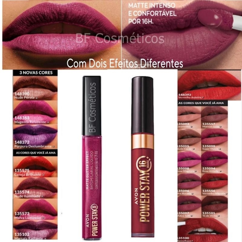 Batom Líquido Matte Power Stay ou Glitter 16h Avon- 7ml | Shopee Brasil