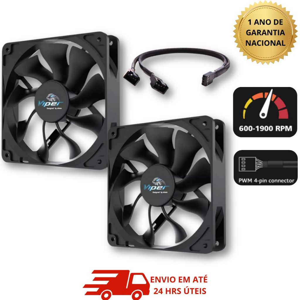 Kit Fan Cooler 120mm Akasa Viper Ventilador 12cm Alto fluxo de ar ...