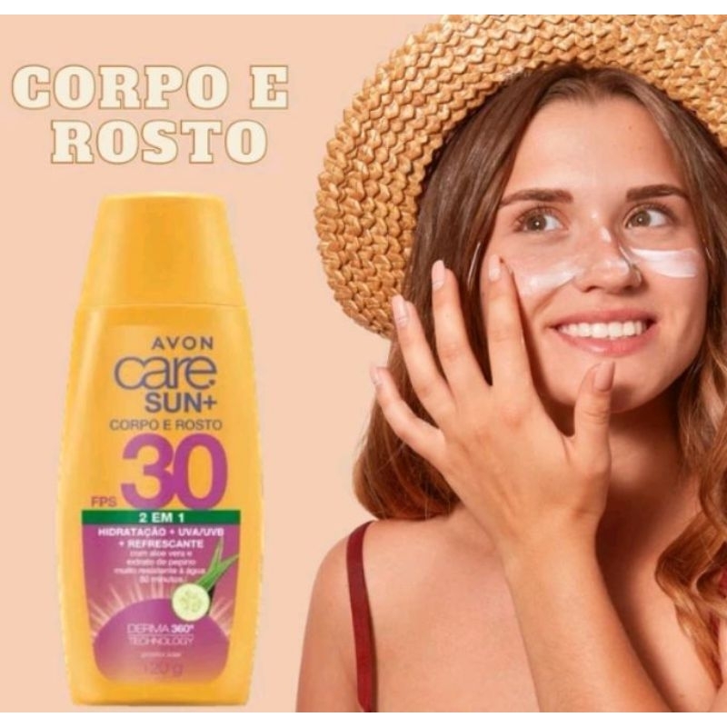 Protetor solar care sun avon corpo e rosto 30 fps 2 em 1 | Shopee Brasil