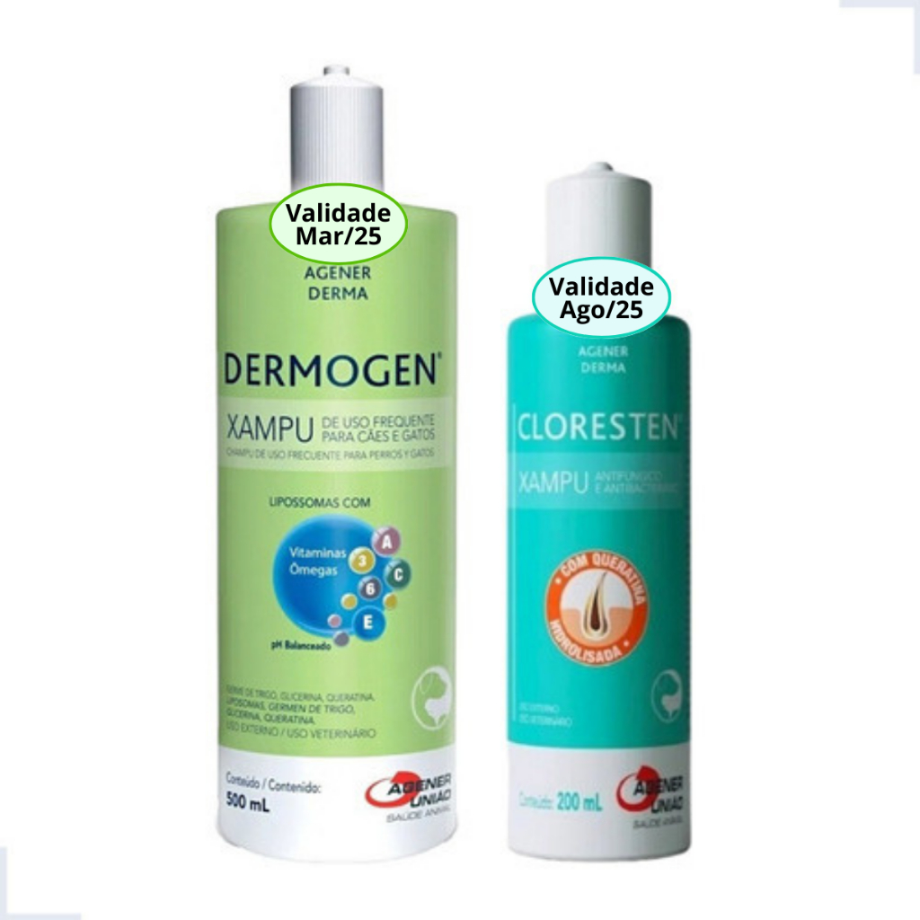 Kit Shampoo Dermogen 500ml e Cloresten 200ml Agener União para Cães E ...
