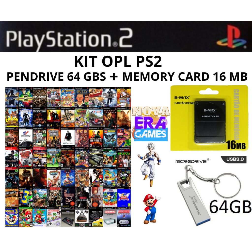 KIT OPL - Pen Drive 64gb Ps2 pronto Para OPL + memory card 16mg - JOGOS ...