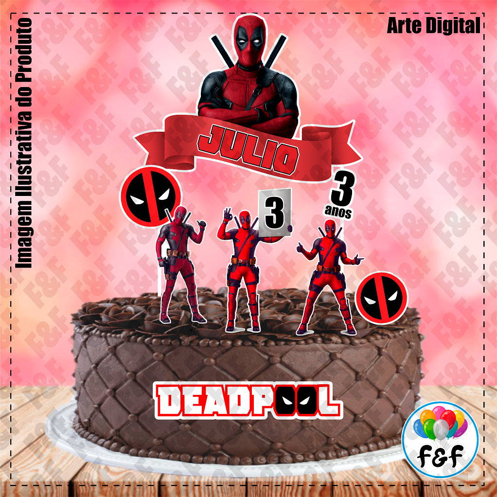 Topper Topo de Bolo Personalizado C/ Nome E Idade Deadpool | Shopee Brasil