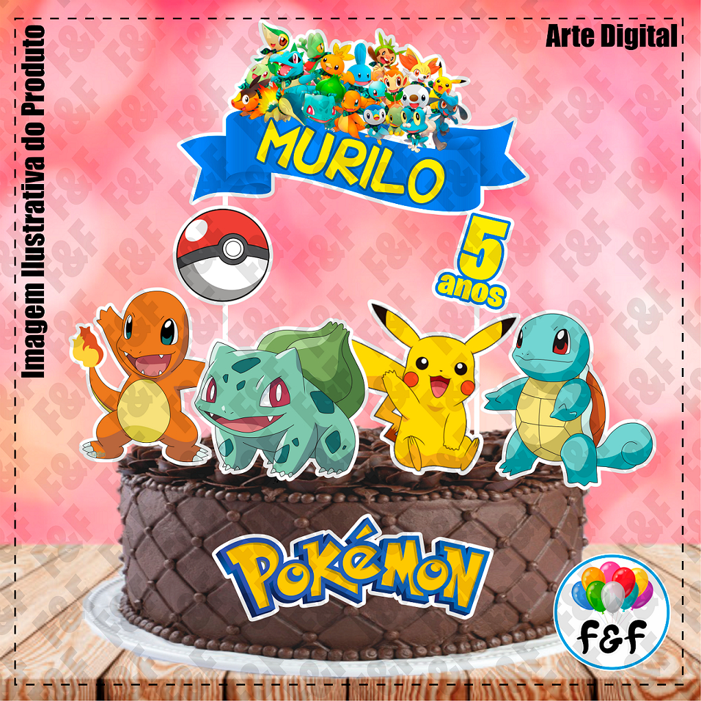 Topper Topo de Bolo Personalizado C/ Nome E Idade Pokémon Pokemon ...