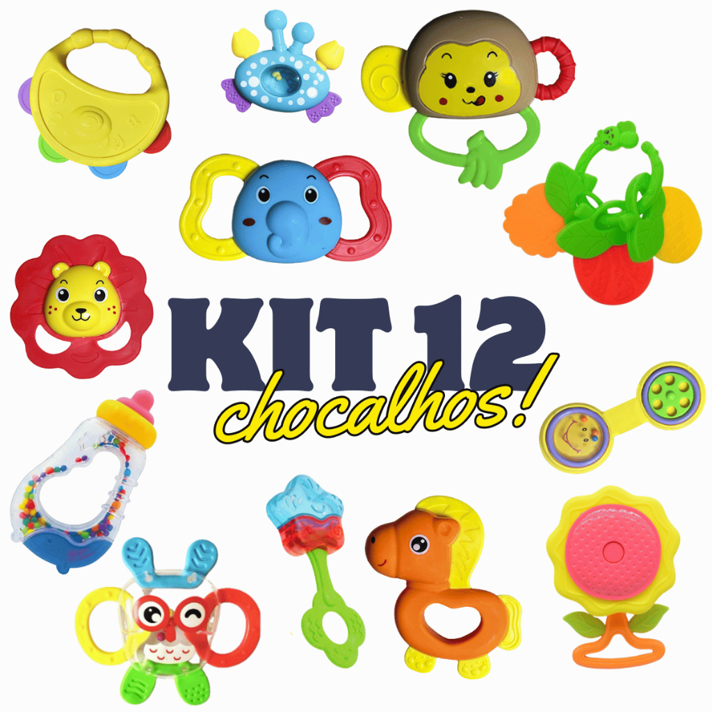 Kit 10 Chocalhos Mordedor Macio Bebê Brinquedo Sensorial Musical ...