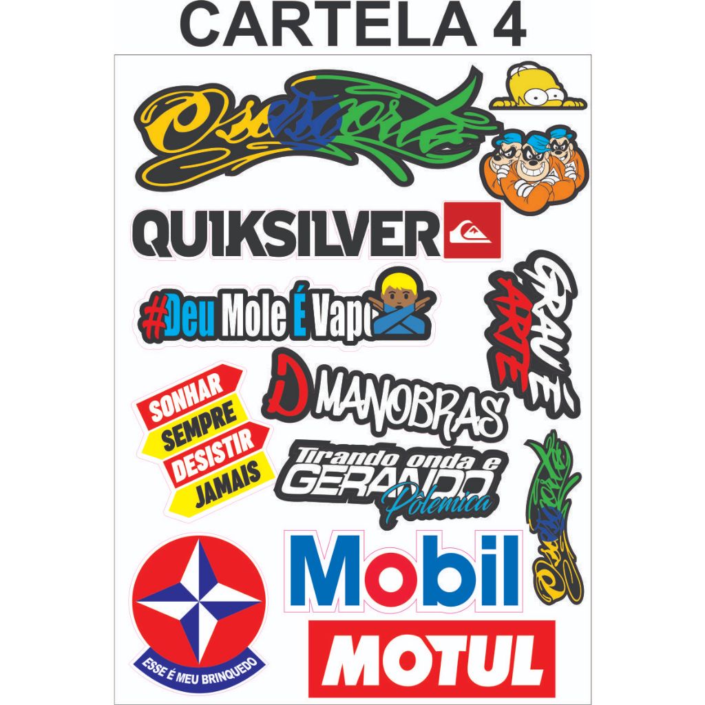Kit 4 uni Cartelas Adesivos Para Moto / Carro/ Bike - Diversos | Shopee Brasil
