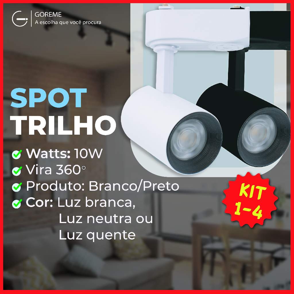 Trilho Spot LED para trilho eletrificado Tubinho Preto e Branco 15W 360 ...