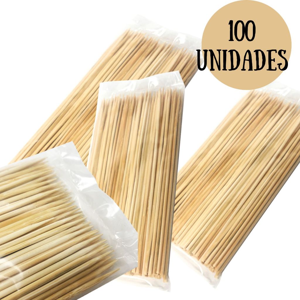 100 PALITO ESPETO BAMBU 18 CM 2.5mm, espetinhos pequenos, resistente e ...