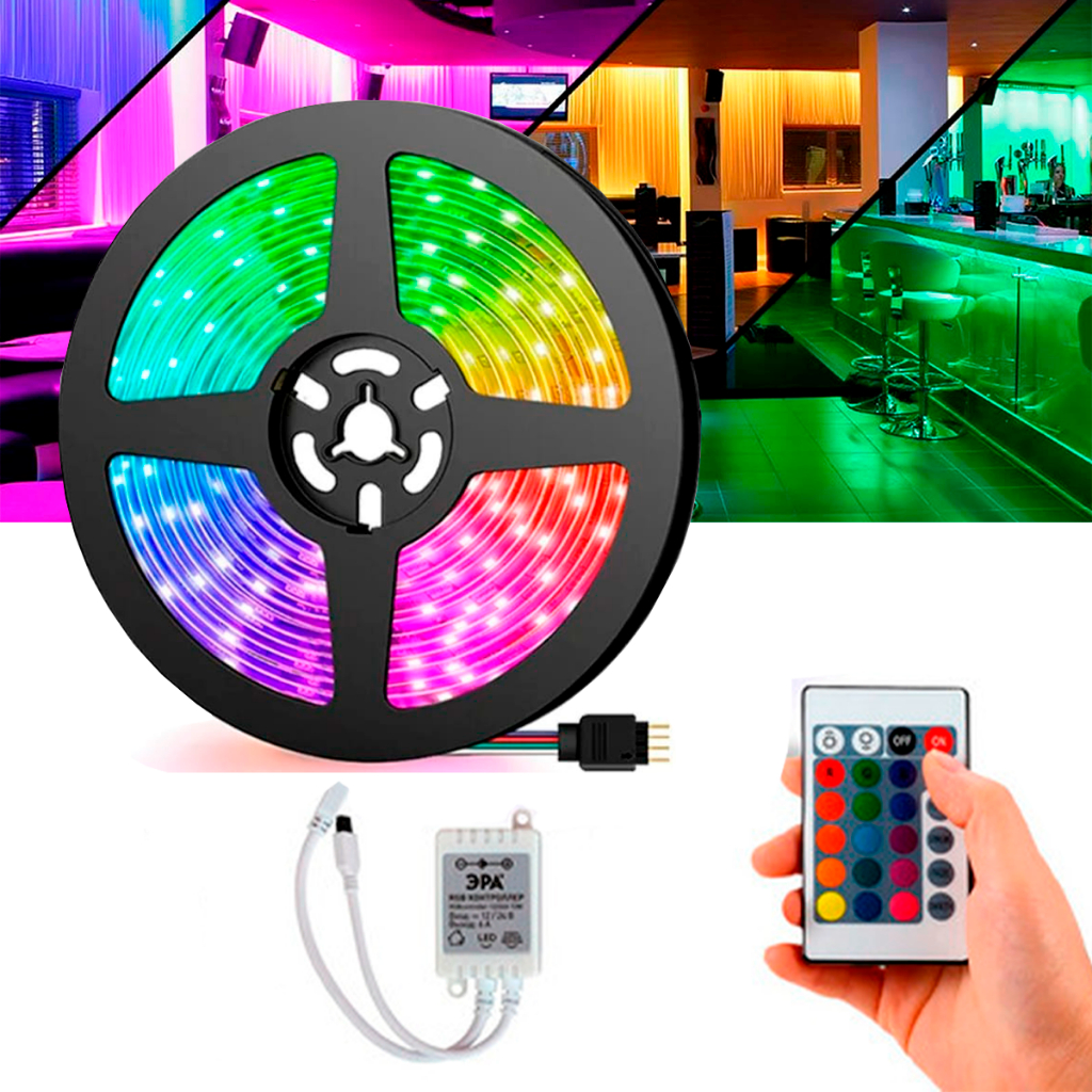 Fita Led Rgb 3528 Rolo 5m 300 Leds Com Controle Econômica | Shopee Brasil
