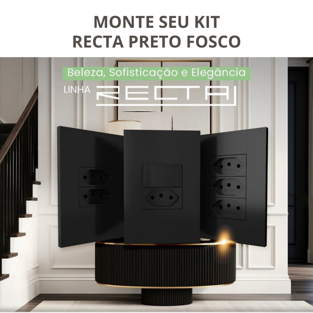 Monte seu kit Tomada 10a, 20a, Tomada Dupla, Interruptor, 4x2 Recta Preto fosco | Shopee Brasil