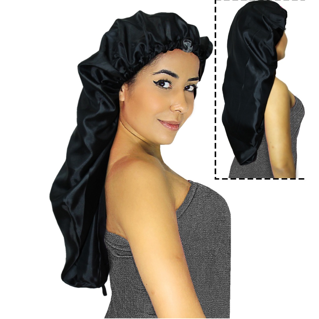 Touca De Cetim Longa Luxo Antifrizz Antiencolhimento Cachos Crespos ...