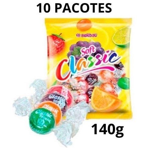 10 Pacotes Bala Soft 140g Classic Berbau Frutas Sortidas Sem Gluten ...