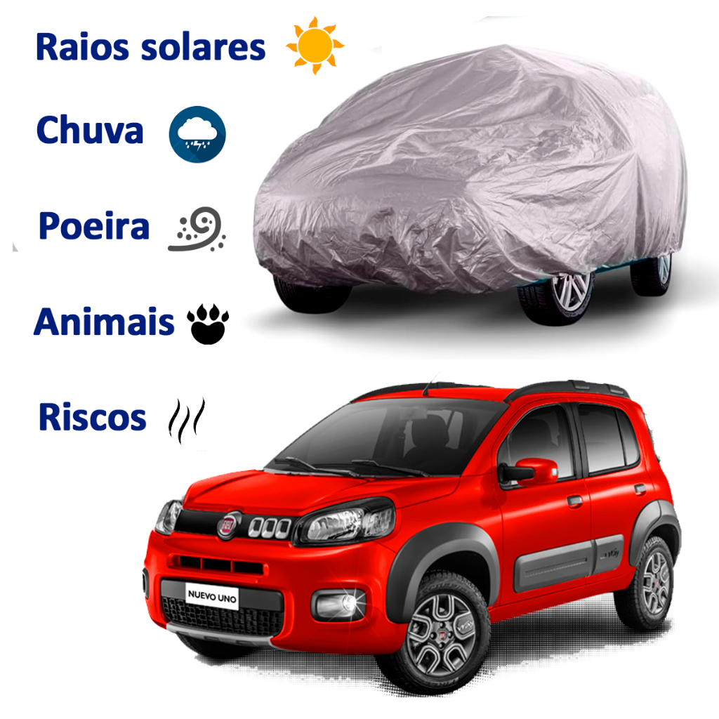 Capa de Cobrir Carro Novo Fiat Uno Impermeável Proteção Total 100% Sol ...