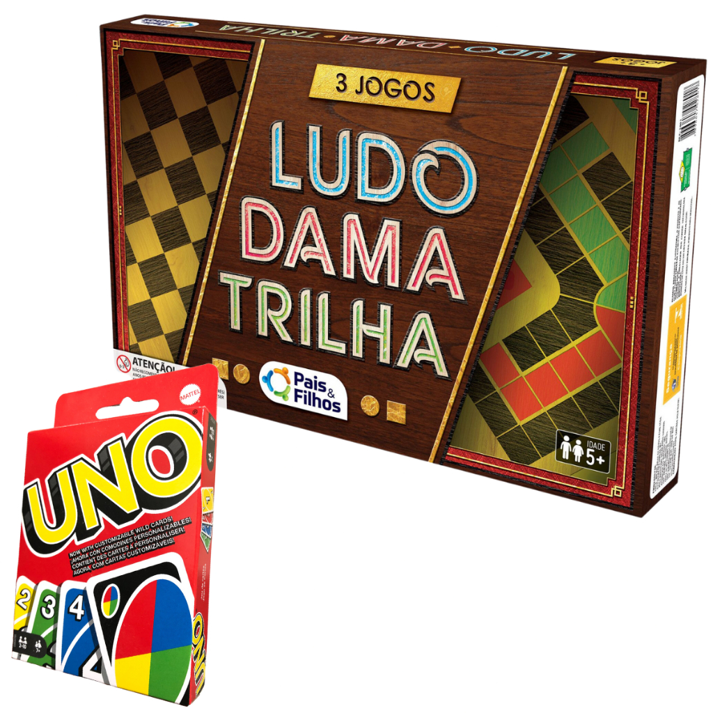 Kit com os Jogos de Mesa Tabuleiro Ludo Dama Trilha + Uno | Shopee Brasil