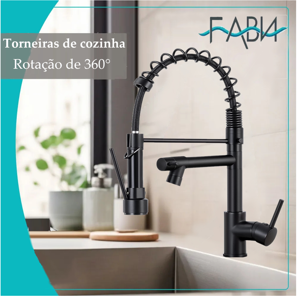 Torneira Cozinha Gourmet Monocomando Com Spray Extensor-preto FABN ...