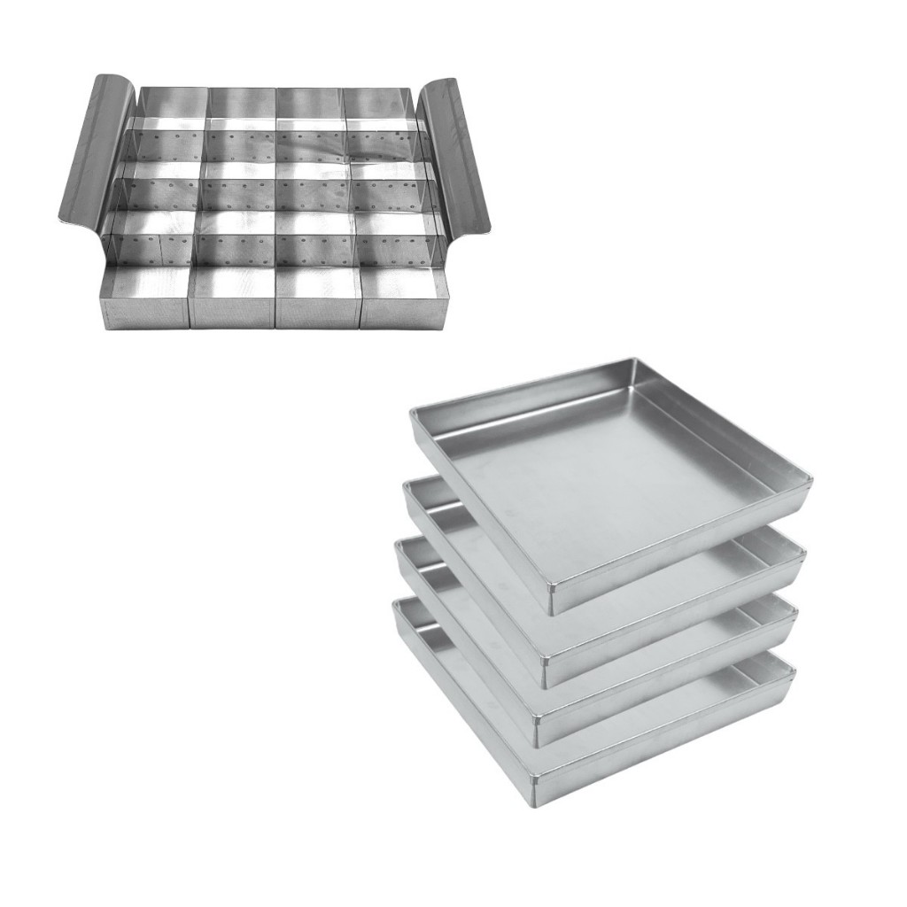 KIT CORTADOR 5X5 C/16 PEDAÇOS INOX E 4 FORMA 21X21X3 BROWNIE ARO ...